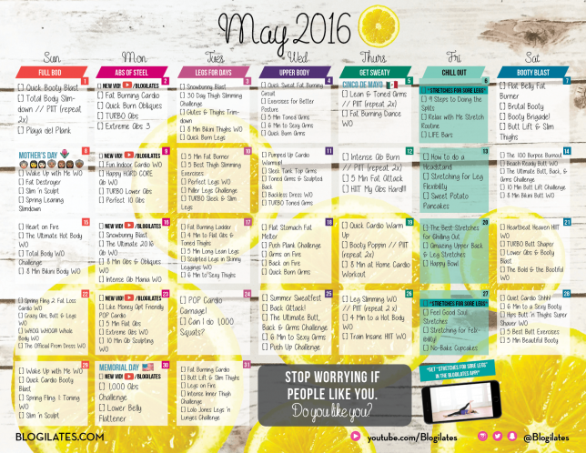 May 2016 Blogilates Workout Calendar! - Blogilates
