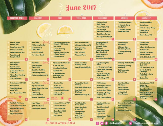 This June Workout Calendar will make you :) - Blogilates