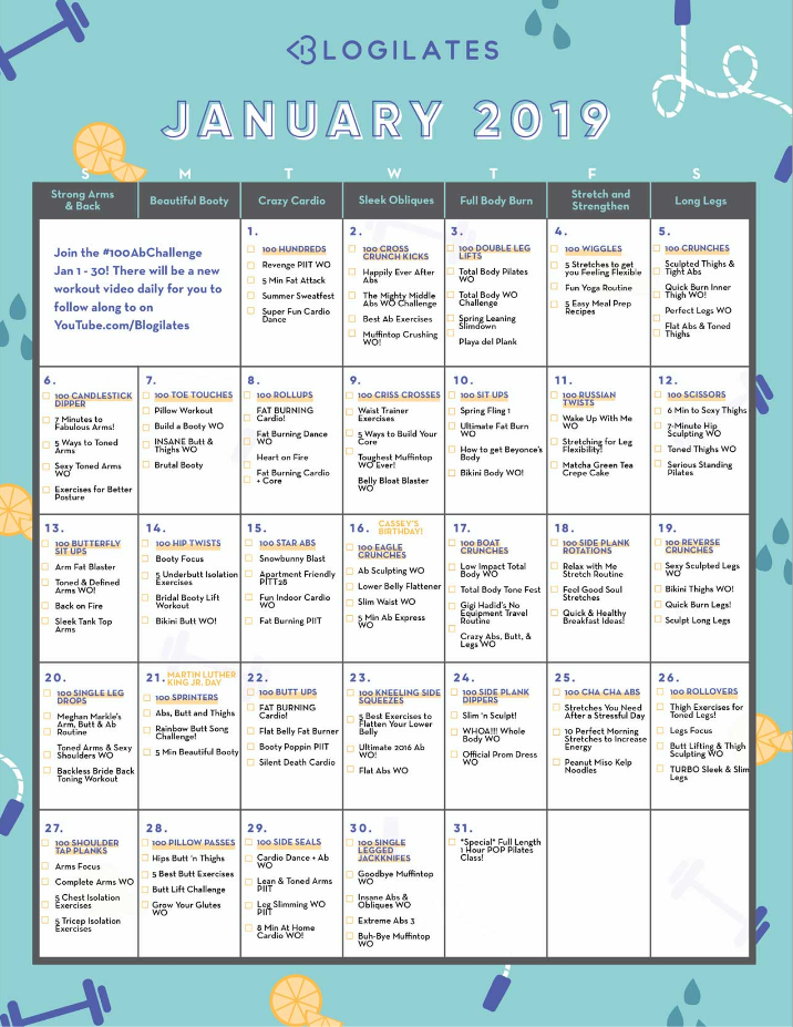 Your January Workout Calendar! - Blogilates