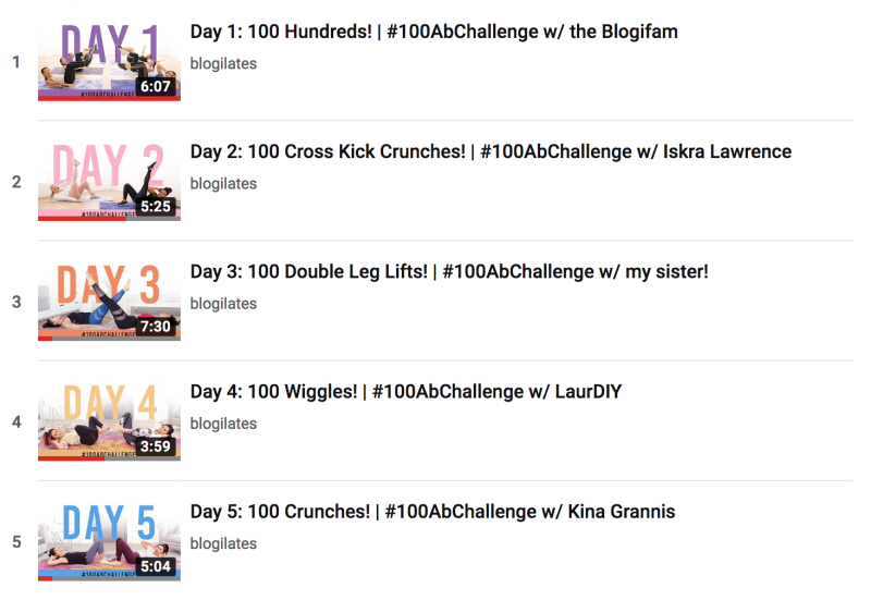 100 ab challenge videos – Blogilates