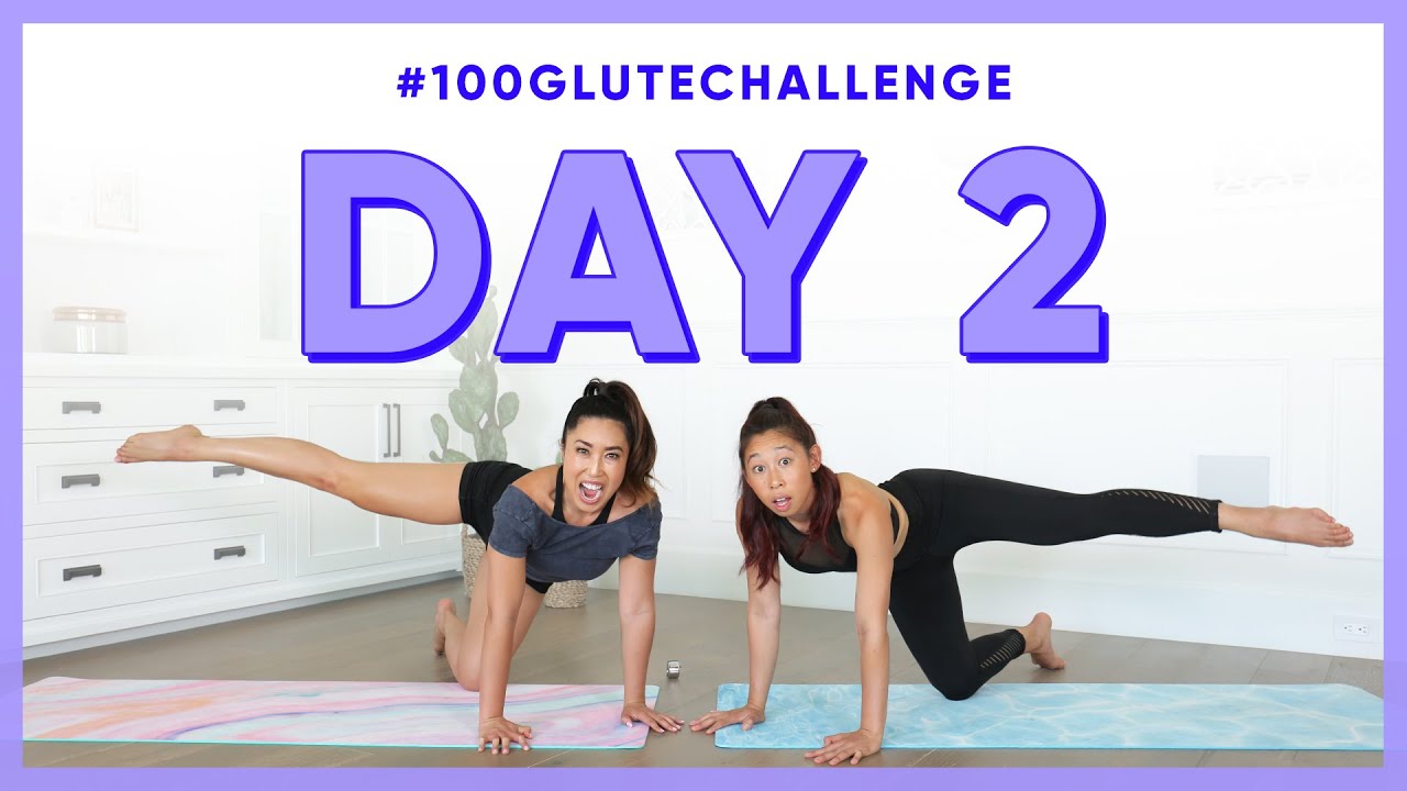 Day 2: Fire Hydrant Kicks! | 100 Glute Challenge w/ my sister - Blogilates