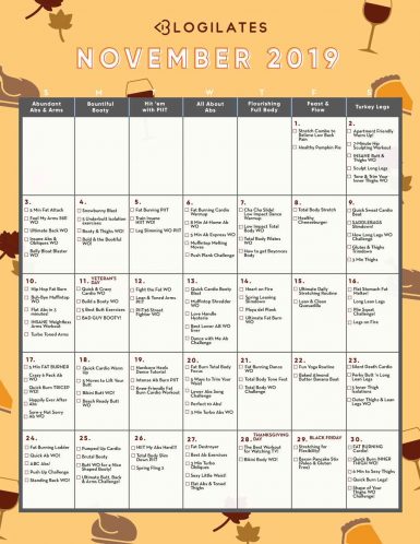 Your November Workout Calendar! | 77 of 90 - Blogilates