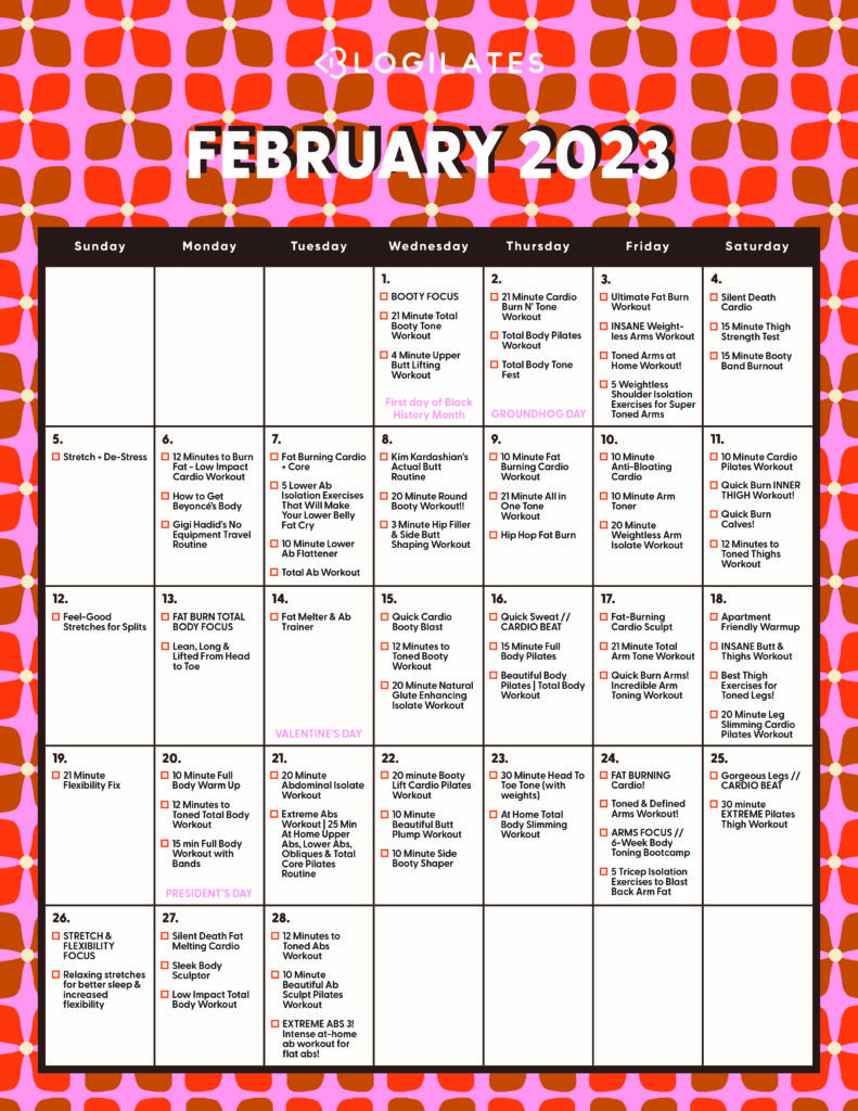 The Blogilates February 2023 Workout Calendar! - Blogilates