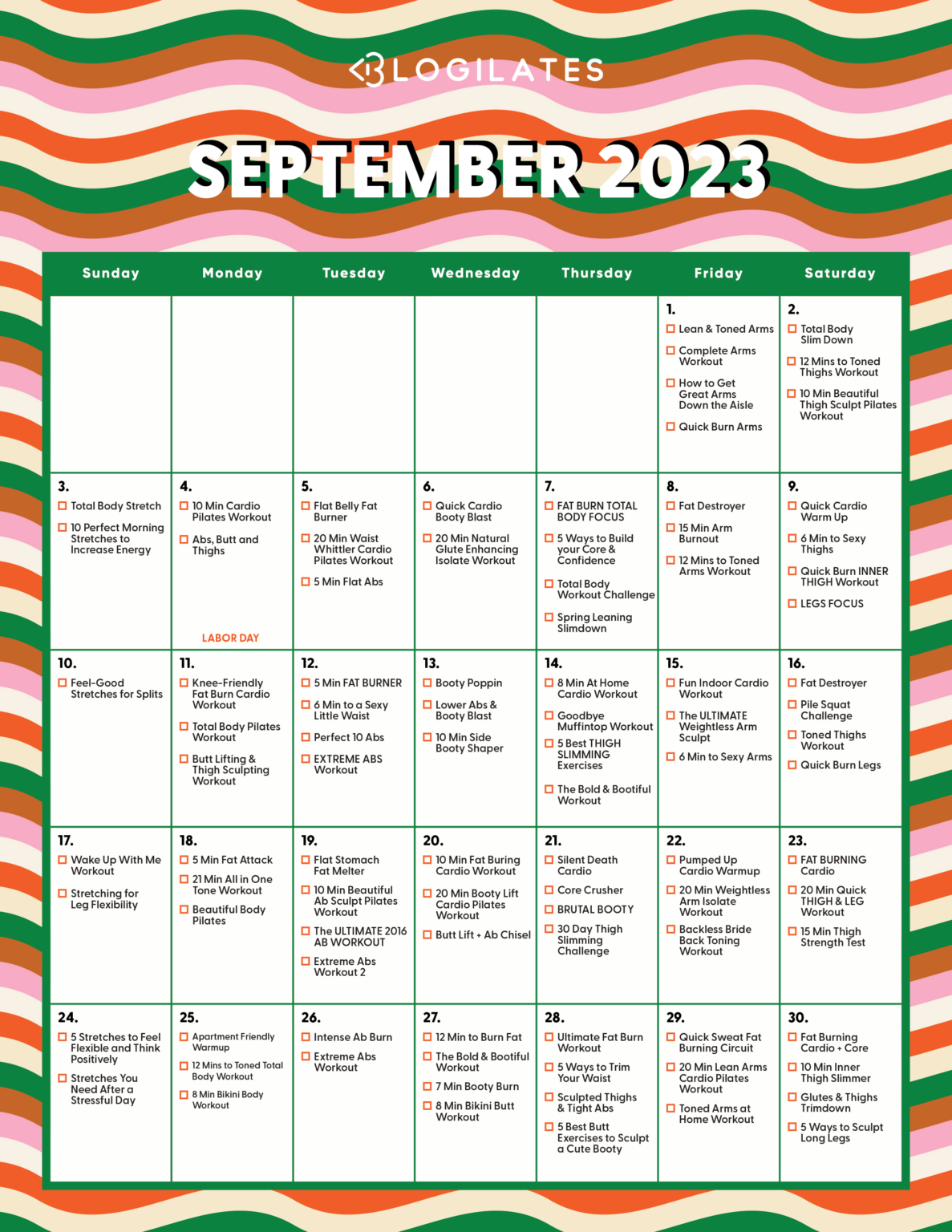The Blogilates September 2023 Workout Calendar!! - Blogilates