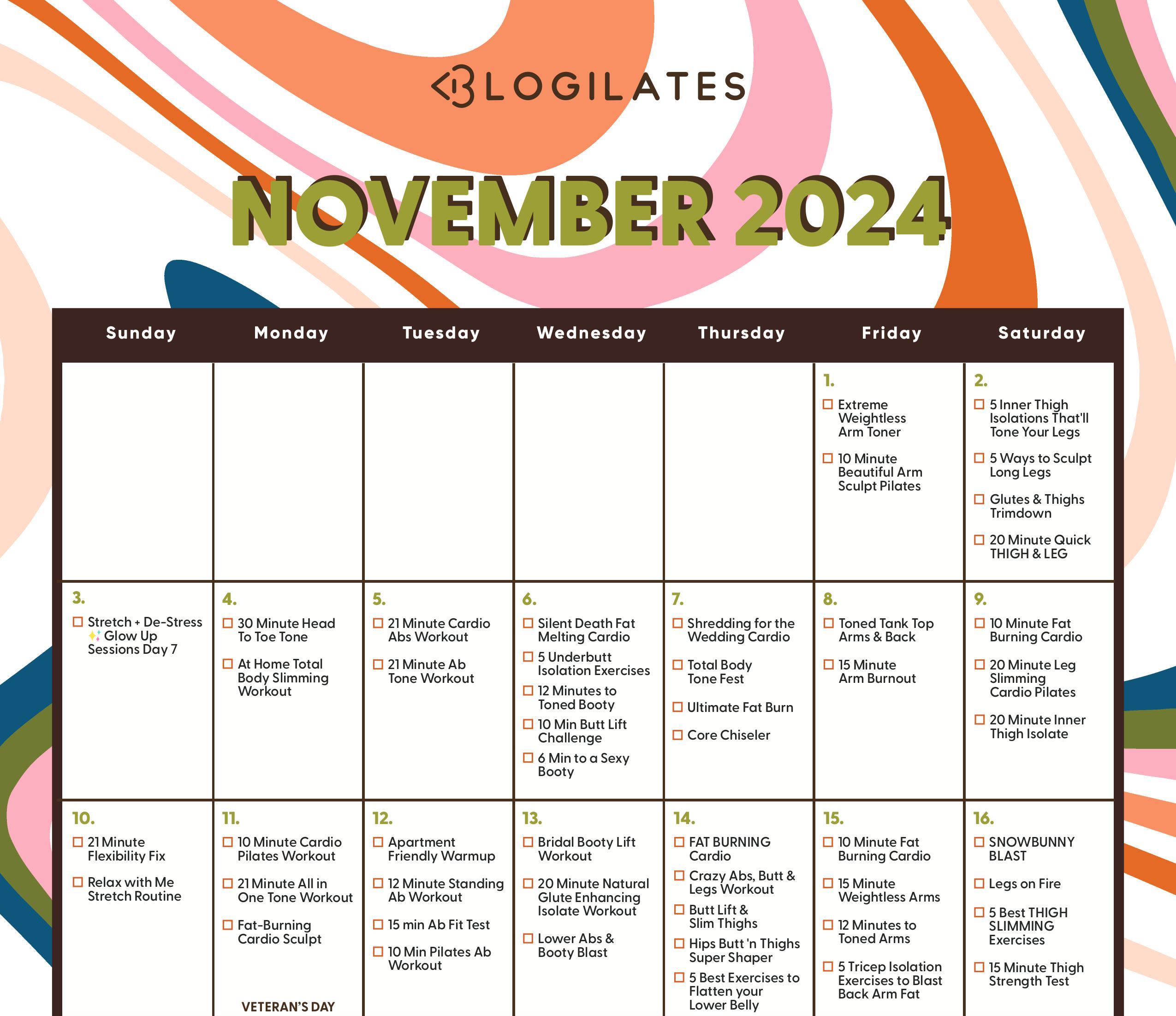 Your Blogilates November 2024 Workout Calendar!! - Blogilates
